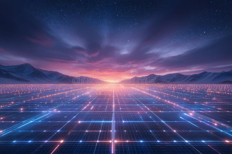 The Sunset is a Time when Solar Panels Create Clean Energy, Using a ...