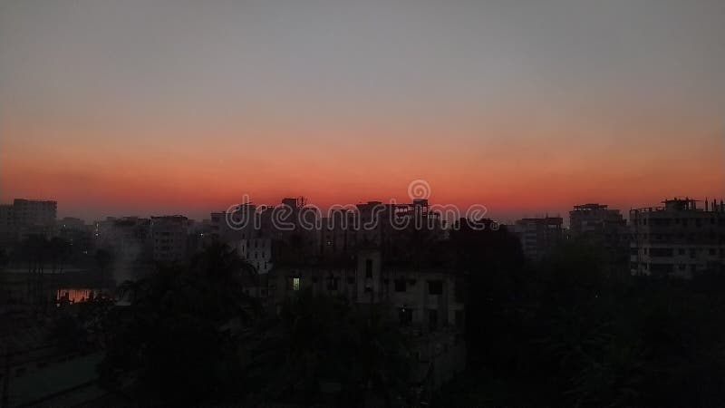 Sunset Timing Red Sky Abstract Background with High-rise Buildings ...