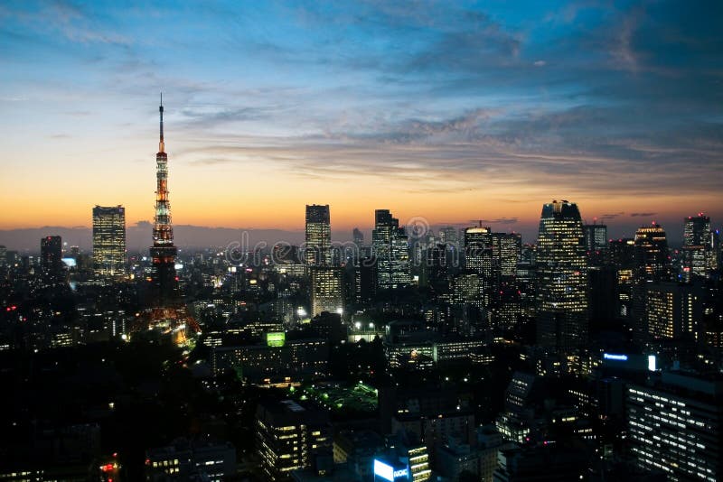 Sunset of Tokyo stock image. Image of time, famous, skyline - 53594383