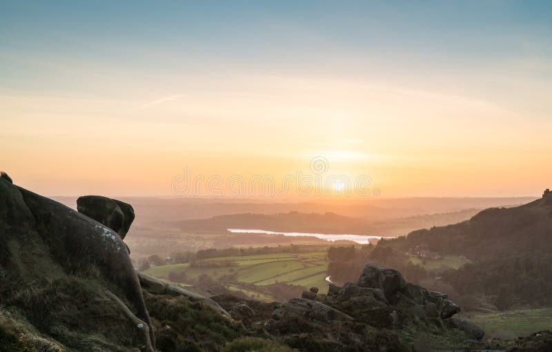 Sunset from the Top of the Black Rocks, Peak District, Derbyshire Stock ...