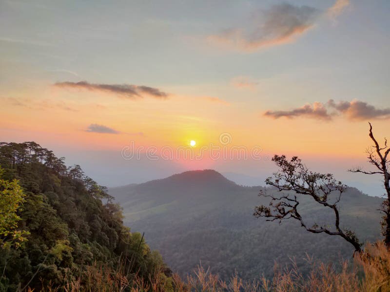 Sunset on top the mountain stock image. Image of autumn - 178748661