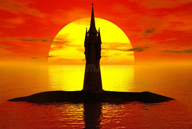 Sunset Tower stock illustration. Illustration of castle - 3217628