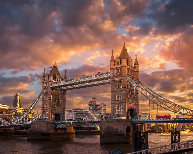 Sunset at the Tower Bridge stock image. Image of inside - 138326169