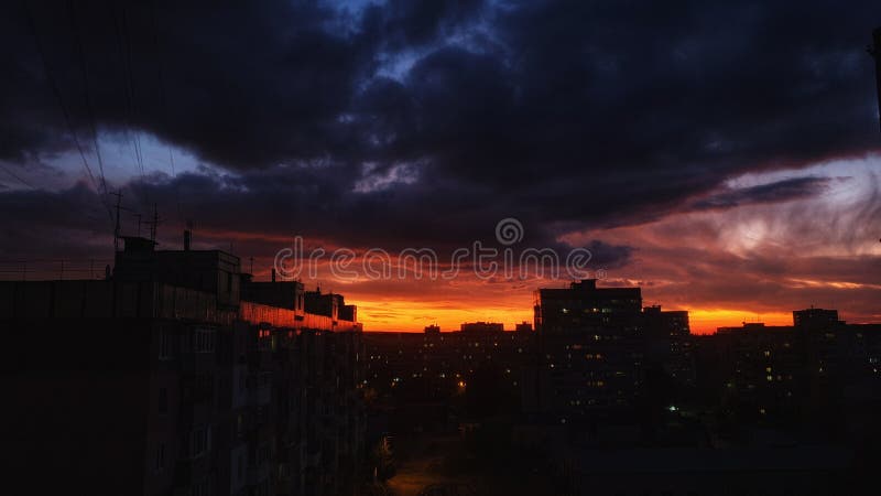 Sunset in the town stock photo. Image of build, town - 160613386