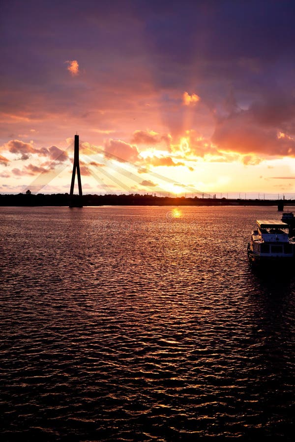 Sunset on the Town River in Riga Stock Photo - Image of europe, daugava ...