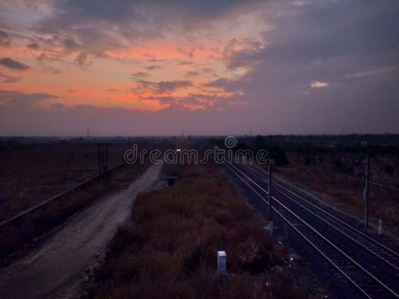 Sunset on the track stock image. Image of sunset, town - 134600629