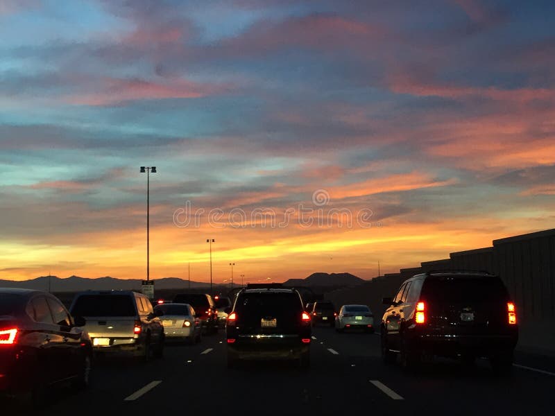 Sunset traffic jam editorial stock image. Image of traffic - 83957499