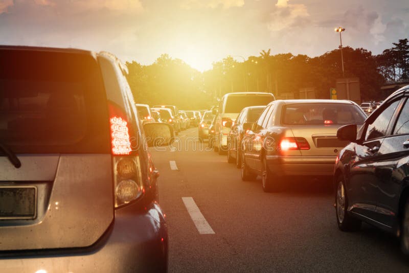 Sunset Traffic Jam in the Middle of the Highway Stock Photo - Image of ...