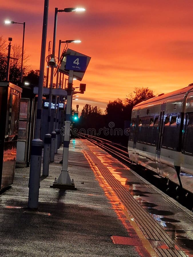 Sunset with a Train on a Railway Platform Stock Photo - Image of train ...