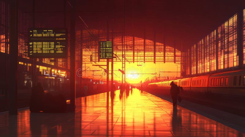 Dramatic Sunset Train Station Stock Image - Image of travel, platform ...