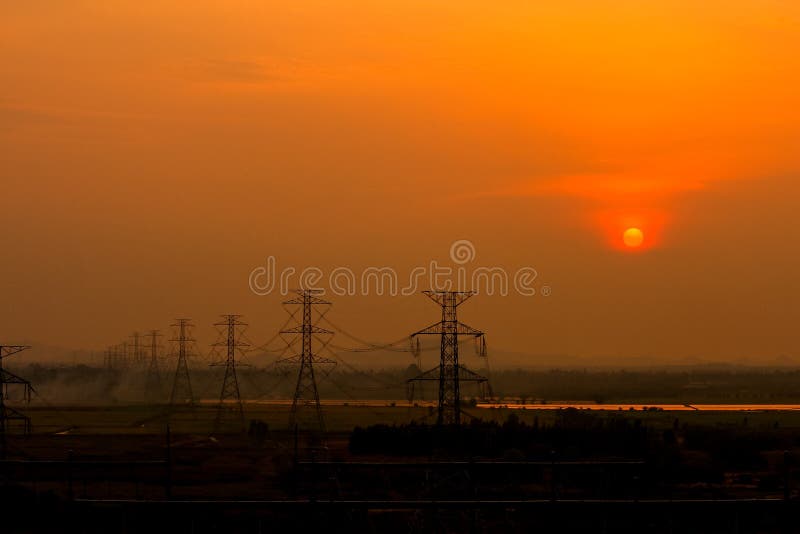 Sunset at Transmission Line Stock Photo - Image of travel, sunset: 45352278