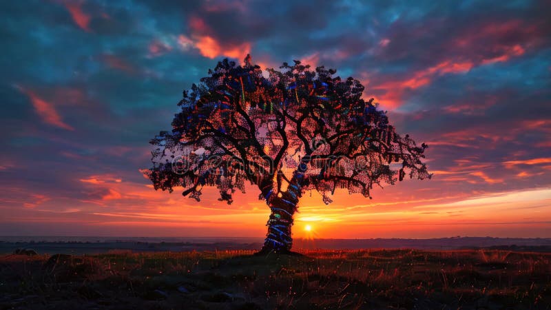 Sunset with a Tree in the Foreground and a Sky in the Background Stock ...
