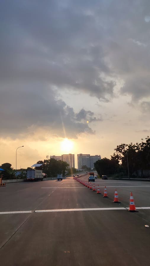 Sunset Trip in Yellow Sky with Slow Speed Stock Image - Image of trip ...