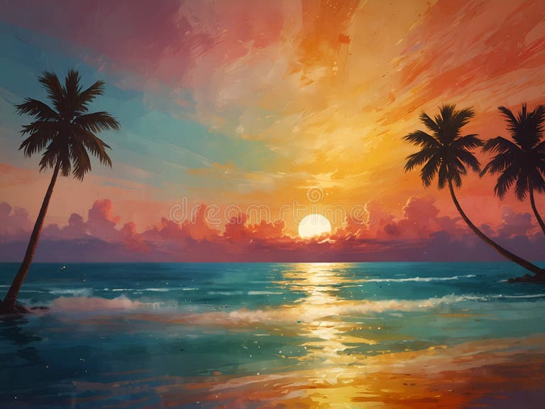 Sunset on Tropical Beach Abstract Background Stock Illustration ...