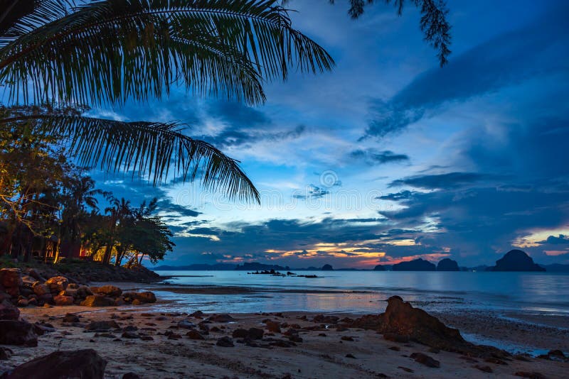 Sunset at the Tropical Beach Stock Image - Image of shore, evening ...