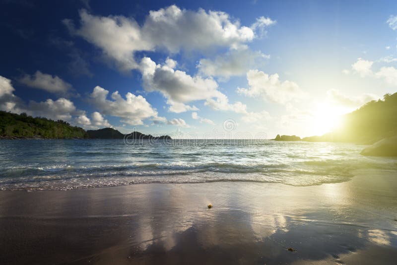 Sunset on the Tropical Beach, Mahe Island Stock Image - Image of ...