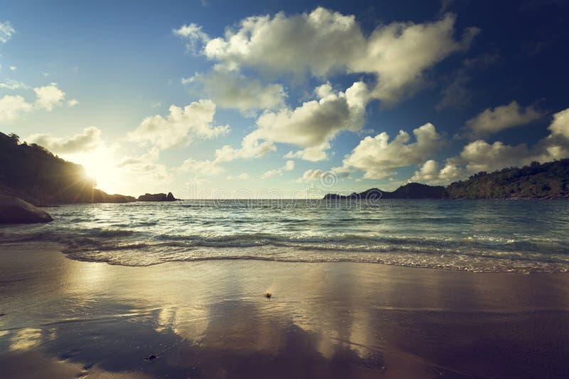 Sunset on the Tropical Beach, Mahe Island Stock Image - Image of nature ...