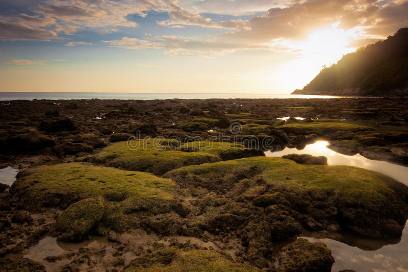 Sunset at Tropical Beach with Rocks and Stones Stock Image - Image of ...