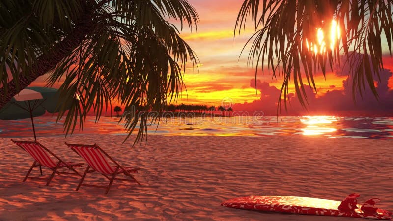 Sunset at the Tropical Sand Beach - Loop Sea Ocean Landscape Background ...