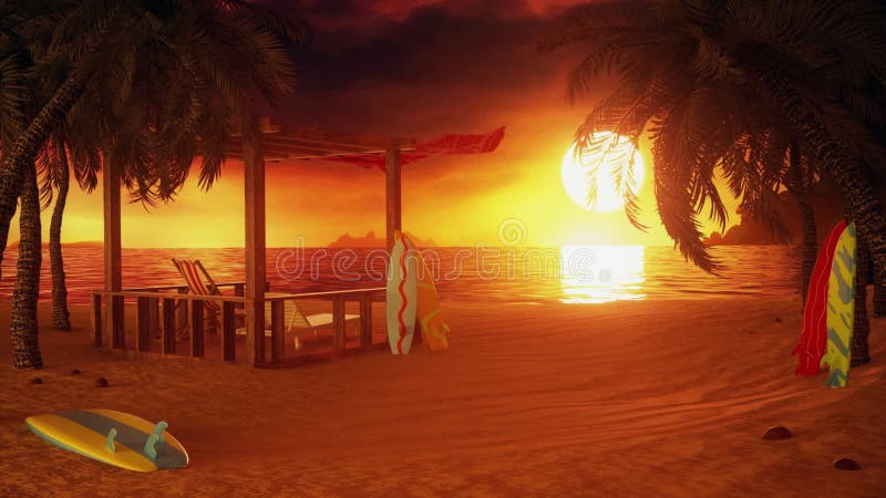 Sunset at the Tropical Sand Beach - Loop Sea Ocean Landscape Background ...