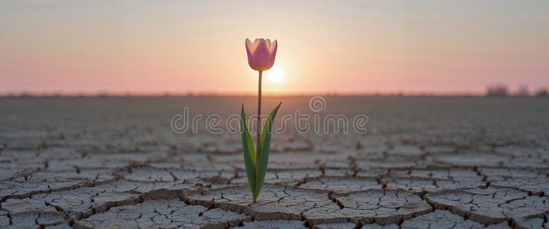 Sunset Tulip Resilience Drought Field Hope Stock Image - Image of hope ...