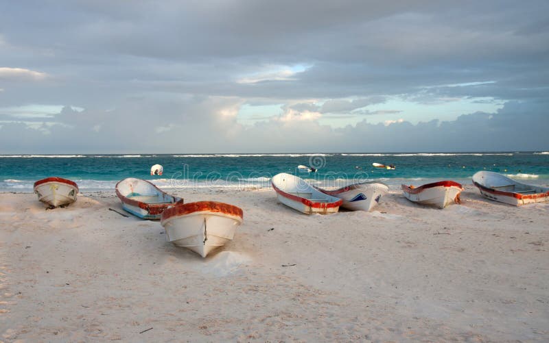 Sunset on the Tulum Beach, Mexico Stock Image - Image of island, sand ...