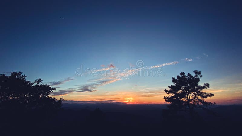 Sunset and Twilight Light in the Forest on the Mountain Stock Image ...