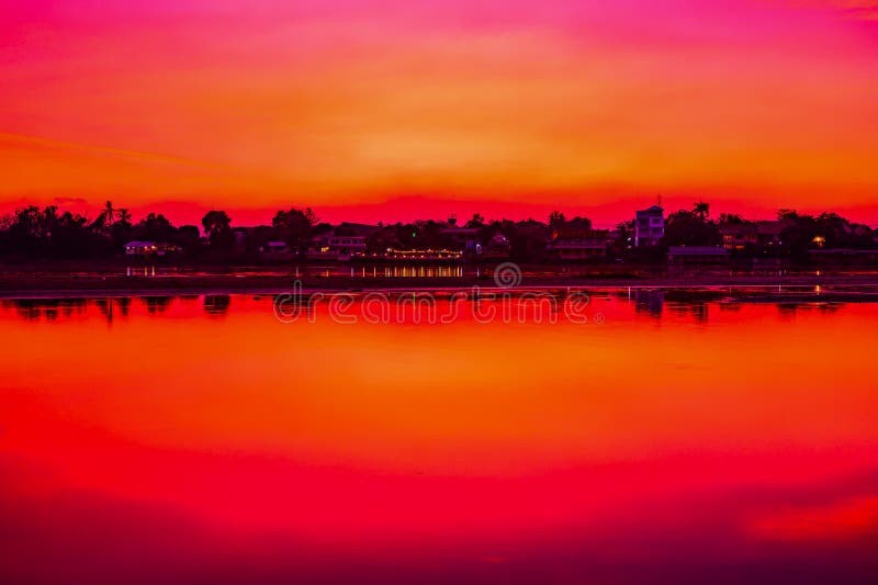 Sunset with Twilight Light at Ping River Stock Photo - Image of light ...