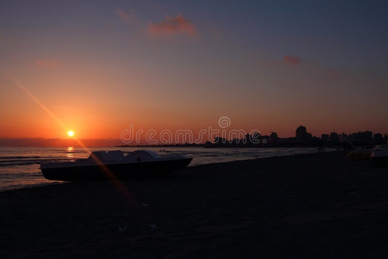 Sunset in Tyre Beach stock photo. Image of lebanon, boats - 177705346