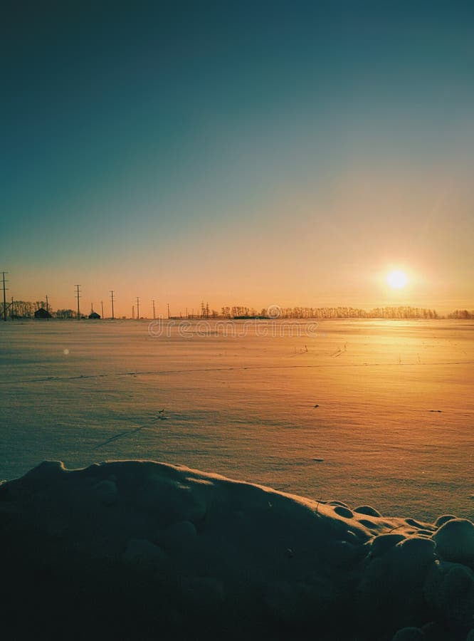 Sunset Under the Field in Cold Weather Stock Image - Image of cold ...