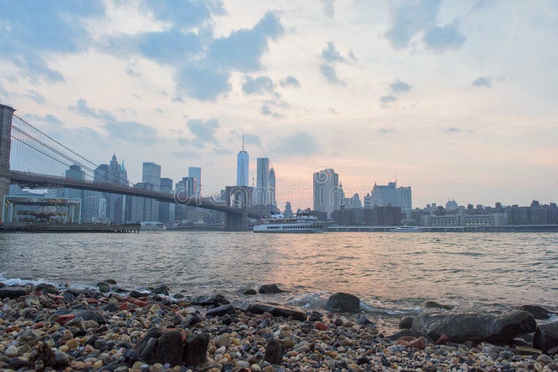 Sunset Under Manhattan Bridge in New York Editorial Photo - Image of ...