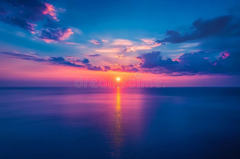 The Sunset Unfolds Over the Ocean, with Light Dancing Across the Waves ...