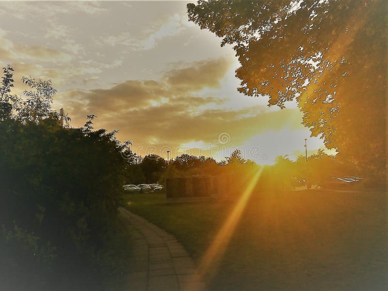 Sunset at the university stock image. Image of station - 149078859