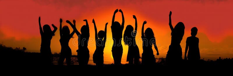 Sunset Uplift: Silhouettes of People Raising Hands Together (AI ...