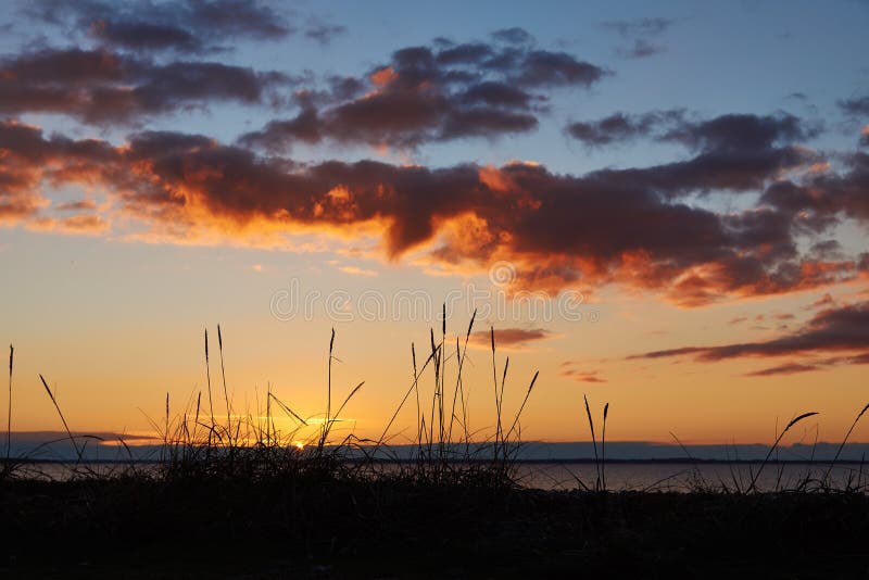 Sunset at Vadum Beach in Salling, Denmark - Series Stock Image - Image ...