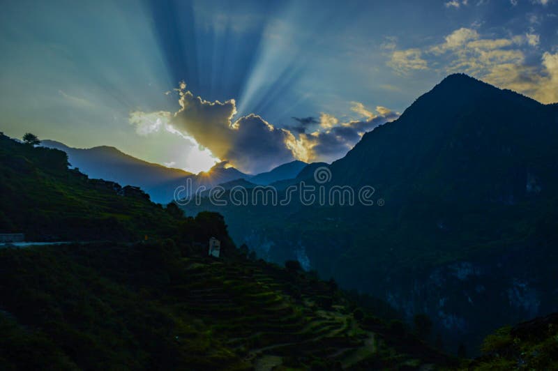 Sunset valley stock photo. Image of clouds, hill, sunset - 120896360