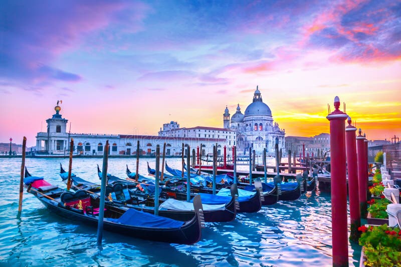 Sunset in Venice stock photo. Image of gondoles, cathedral - 65530108