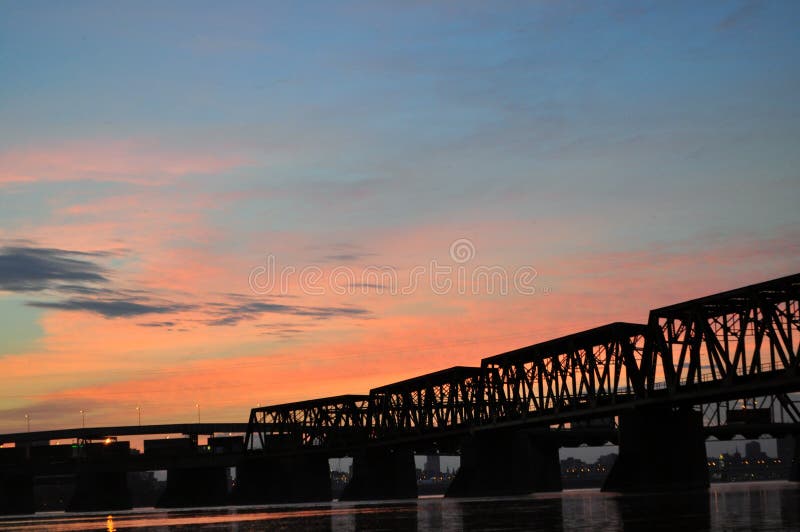 Sunset on Victoria Bridge stock image. Image of canada - 54525789