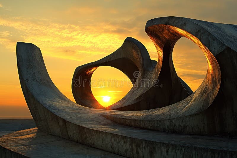 Sunset View of Abstract Sculpture on a Beach Under a Colorful Sky Stock ...