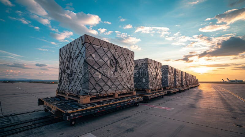 Cargo Containers Ready for Loading at Airport Stock Photo - Image of ...