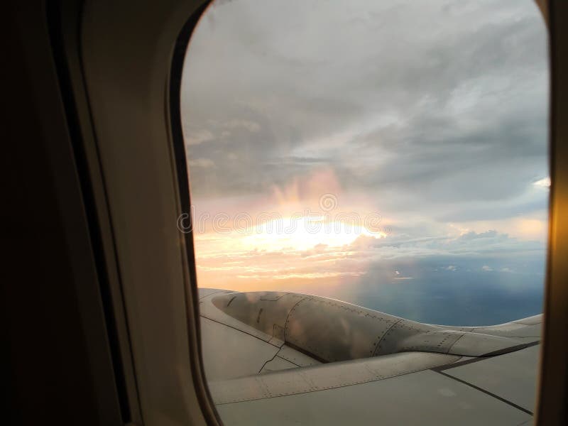 Sunset View from the Aircraft Window Stock Image - Image of clouds ...