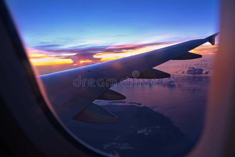Sunset View from Airplane Window Stock Photo - Image of travel ...