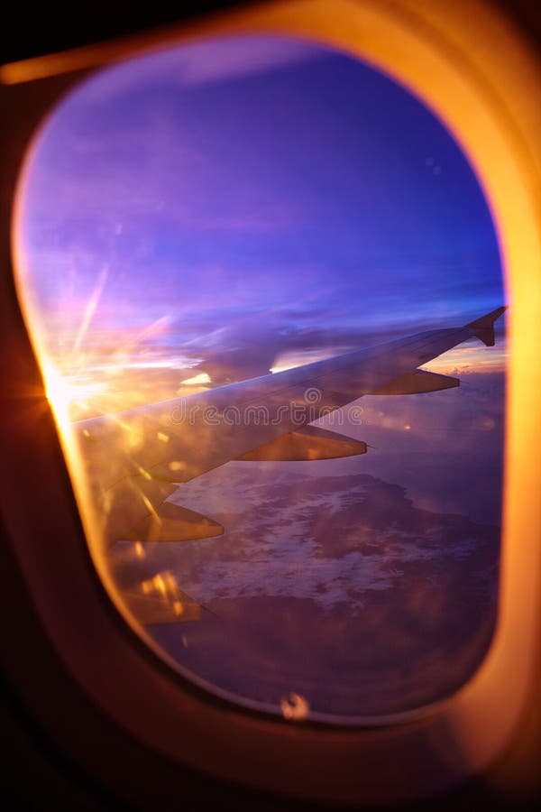 Sunset View from Airplane Window Stock Photo - Image of engine, scenery ...