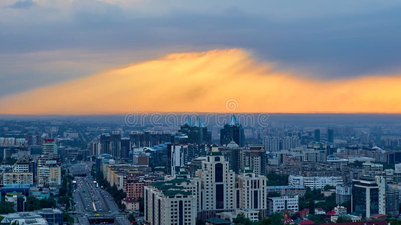 Panoramic Sunset View of the Almaty City, Kazakhstan Stock Image ...