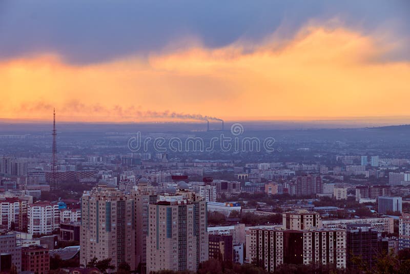 Panoramic Sunset View of the Almaty City, Kazakhstan Editorial Stock ...