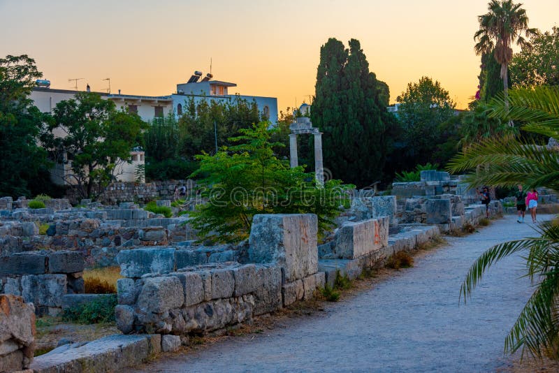 Sunset View of Ancient Agora at Greek Island Kos Stock Photo - Image of ...