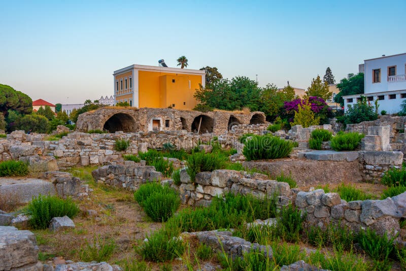 Sunset View of Ancient Agora at Greek Island Kos Stock Image - Image of ...