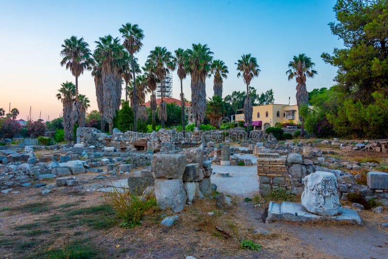 Sunset View of Ancient Agora at Greek Island Kos Stock Photo - Image of ...