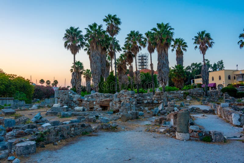 Sunset View of Ancient Agora at Greek Island Kos Stock Photo - Image of ...