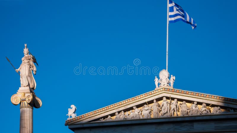 Sunset View of Athena Statue in Front of Academy of Athens, Attica ...